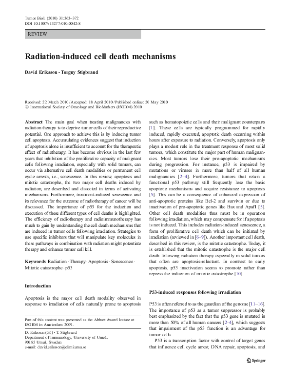 (PDF) Radiation-induced cell death mechanisms