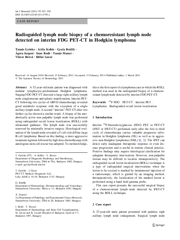(PDF) Radioguided lymph node biopsy of a chemoresistant lymph node ...