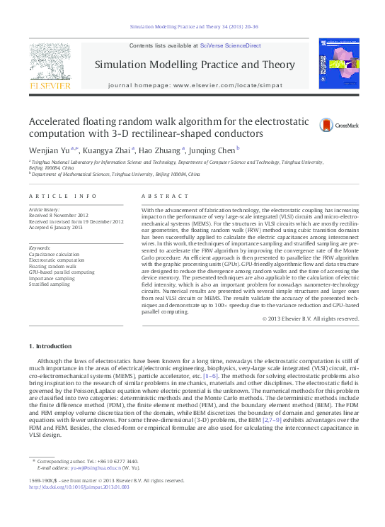 Pdf Accelerated Floating Random Walk Algorithm For The Electrostatic Computation With 3 D