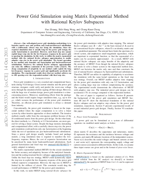 (PDF) Power Grid Simulation using Matrix Exponential Method with Rational Krylov Subspaces