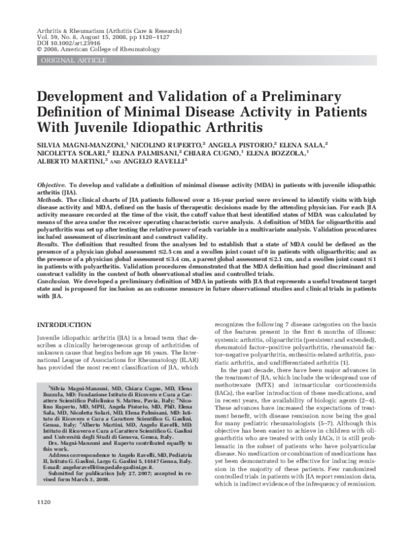 (PDF) Development and validation of a preliminary definition of minimal ...