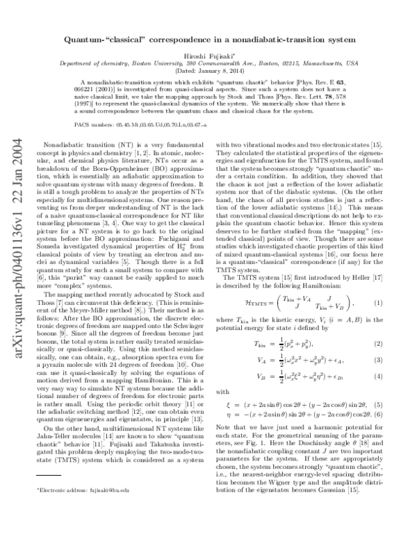 (PDF) Quantum-“classical” correspondence in a nonadiabatic transition system