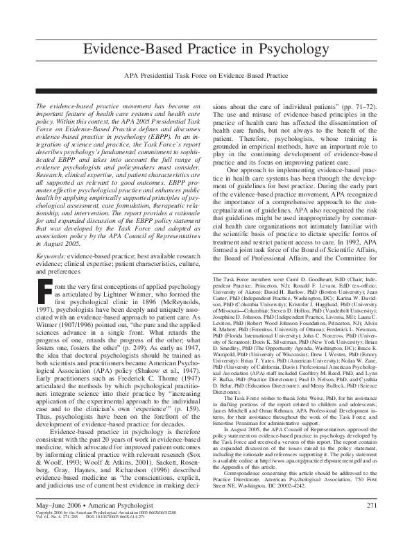 (PDF) APA Presidential Task Force on Evidence-Based Practice