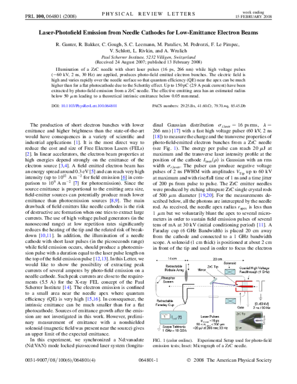 (PDF) Laser-photofield emission from needle cathodes for low-emittance ...