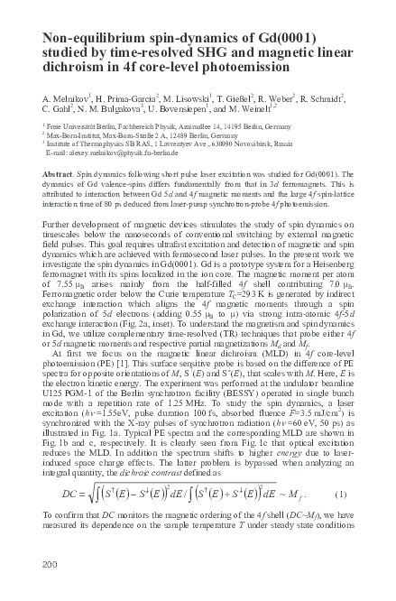 (PDF) Non-equilibrium spin-dynamics of Gd(0001) studied by time ...
