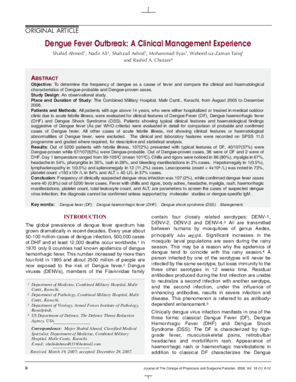 (PDF) Dengue Fever Outbreak: A Clinical Management Experience