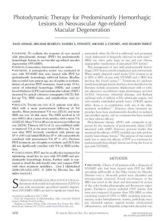 (PDF) Photodynamic Therapy for Predominantly Hemorrhagic Lesions in ...