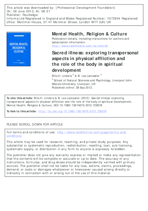 (PDF) Sacred illness: exploring transpersonal aspects in physical ...