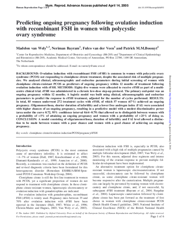 (PDF) Predicting ongoing pregnancy following ovulation induction with ...