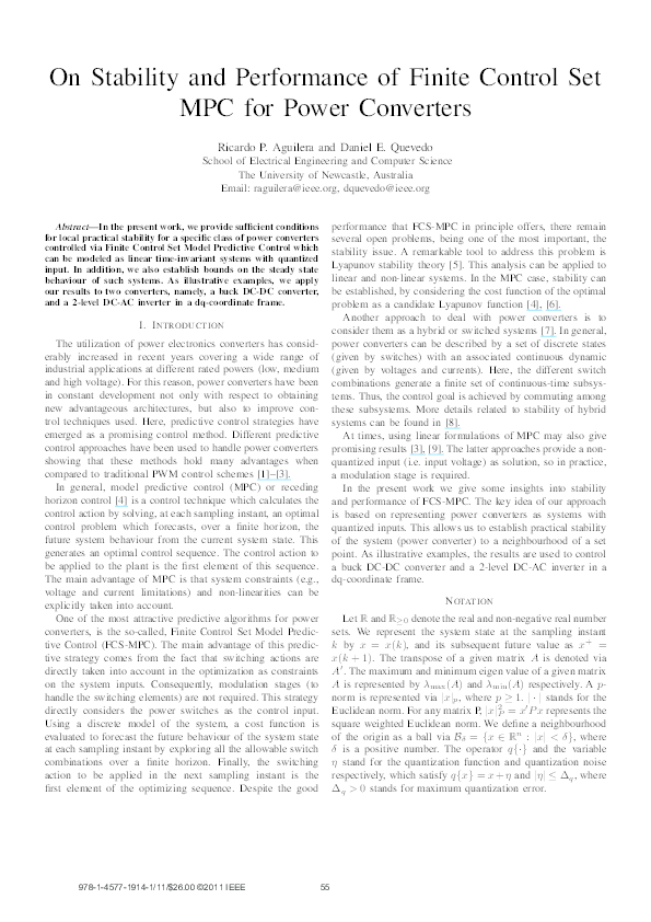 (PDF) On stability and performance of finite control set MPC for power ...
