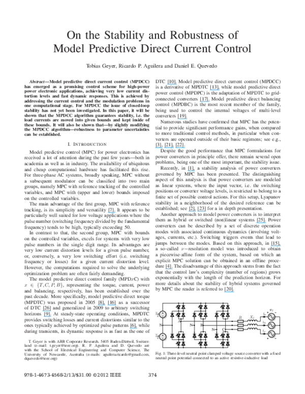 (PDF) On the stability and robustness of model predictive direct current control