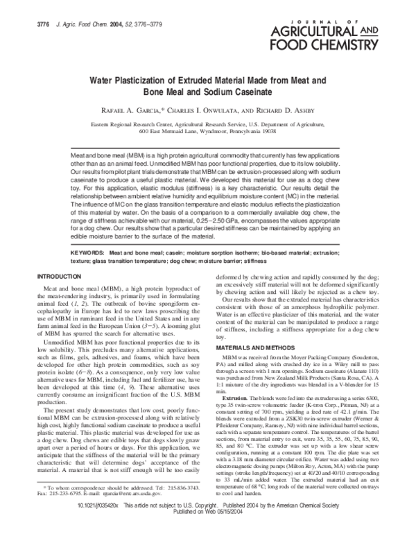 (PDF) Water Plasticization of Extruded Material Made from Meat and Bone ...