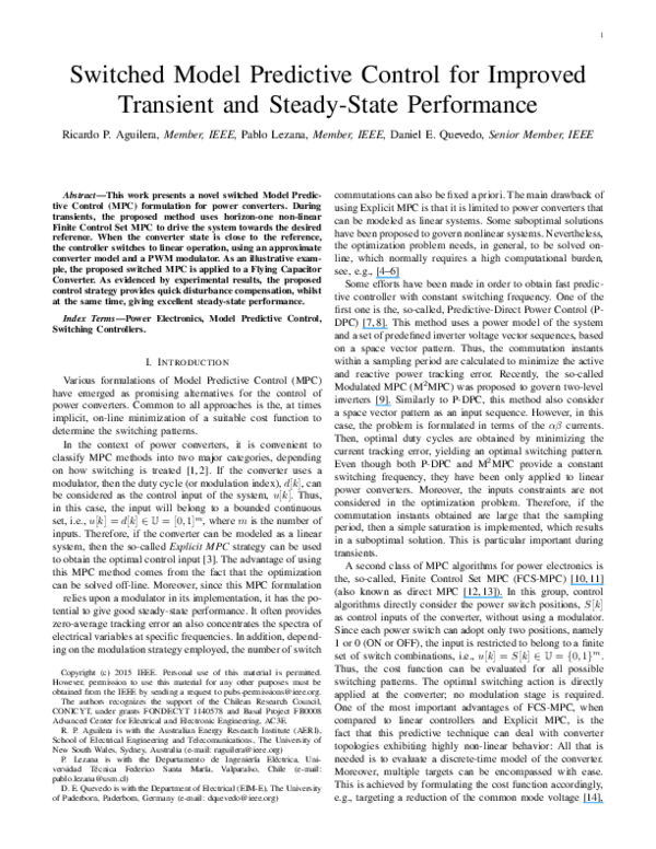 (PDF) Switched Model Predictive Control for Improved Transient and Steady-State Performance