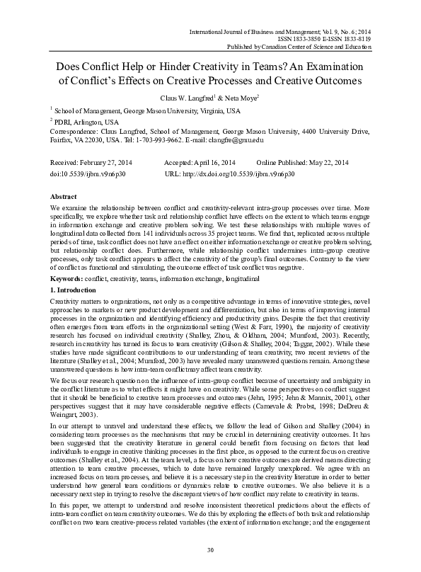 (PDF) Does Conflict Help or Hinder Creativity in Teams? An Examination ...
