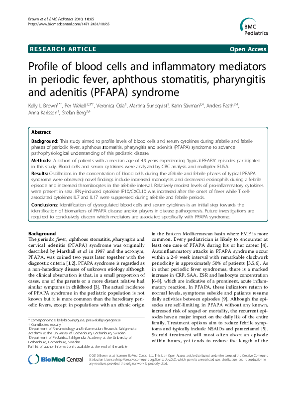 (PDF) Profile of blood cells and inflammatory mediators in periodic ...
