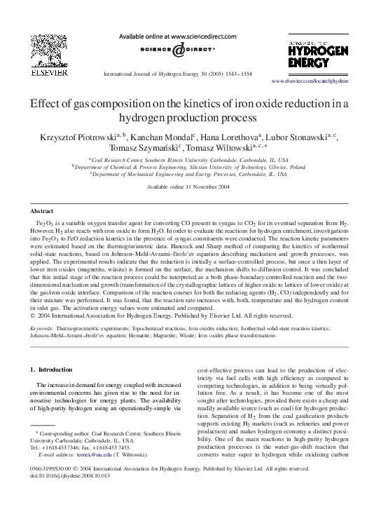 (PDF) Effect of gas composition on the kinetics of iron oxide reduction ...