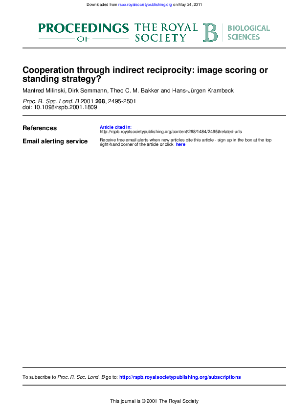 (PDF) Cooperation through indirect reciprocity: image scoring or ...