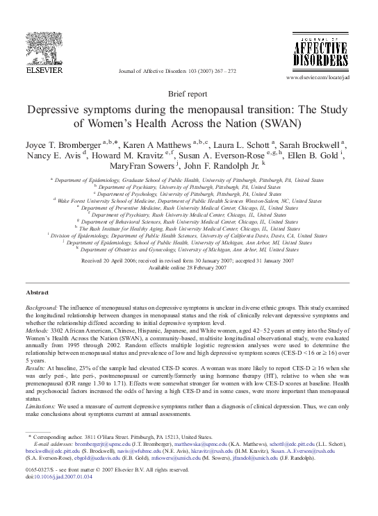 (PDF) Depressive symptoms during the menopausal transition: The Study ...