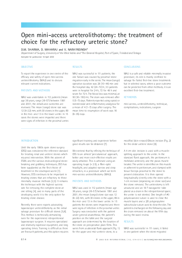 (PDF) Open mini-access ureterolithotomy: the treatment of choice for ...