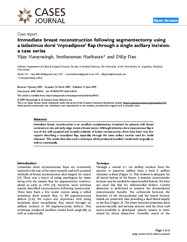 (PDF) Immediate breast reconstruction following segmentectomy using a ...
