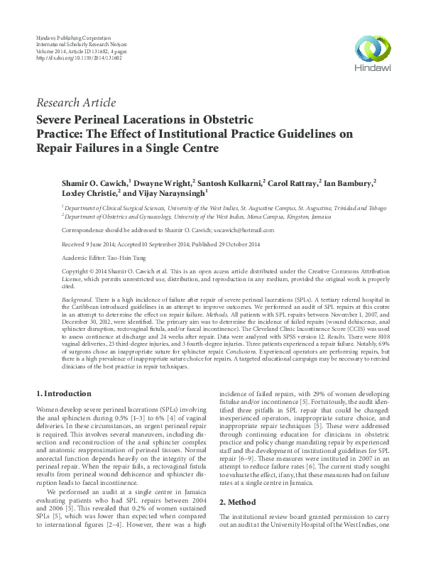 (PDF) Severe Perineal Lacerations in Obstetric Practice: The Effect of ...