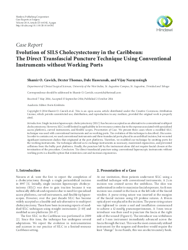 (PDF) Evolution of SILS Cholecystectomy in the Caribbean: The Direct ...