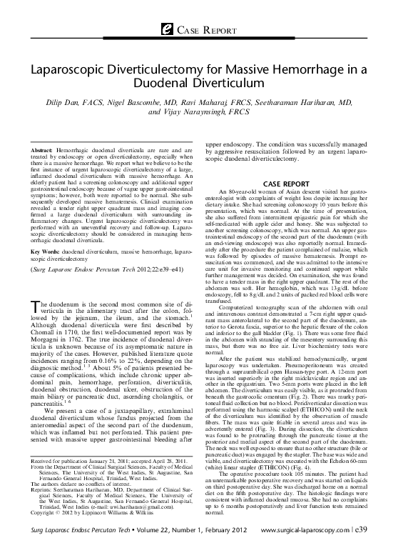 (PDF) Laparoscopic Diverticulectomy for Massive Hemorrhage in a ...