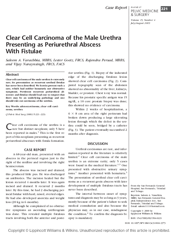 (PDF) Clear Cell Carcinoma of the Male Urethra Presenting as ...