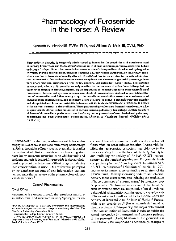 (PDF) Pharmacology of Furosemide in the Horse: A Review