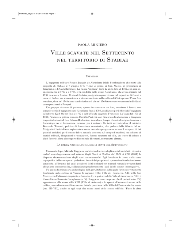 (PDF) Ville scavate nel Settecento nel territorio di Stabiae