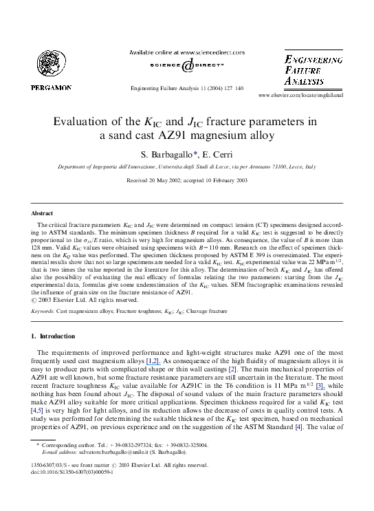 (PDF) Evaluation of the KIC and JIC fracture parameters in a sand cast ...