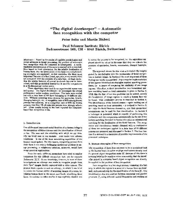 (PDF) The digital doorkeeper'-automatic face recognition with the computer