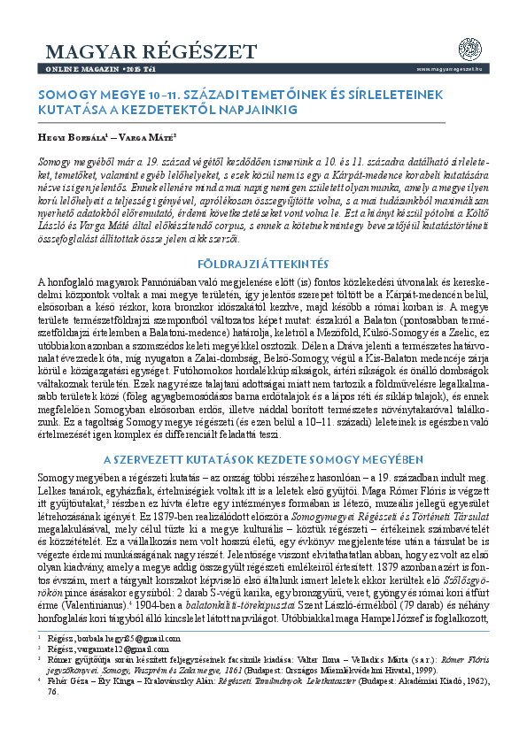 (PDF) Hegyi Borbála-Varga Máté - Somogy megye 10-11. századi temetőinek ...