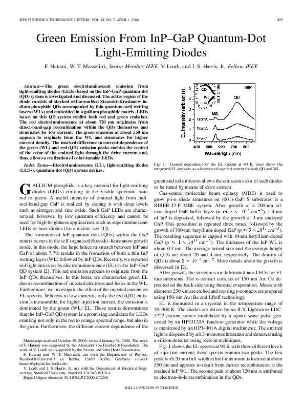 (PDF) Green emission from InP-GaP quantum-dot light-emitting diodes
