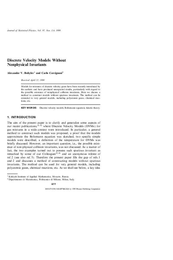 (PDF) Discrete velocity models without nonphysical invariants