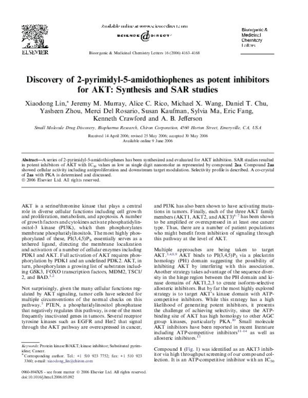 (PDF) Discovery of 2-pyrimidyl-5-amidothiophenes as potent inhibitors ...