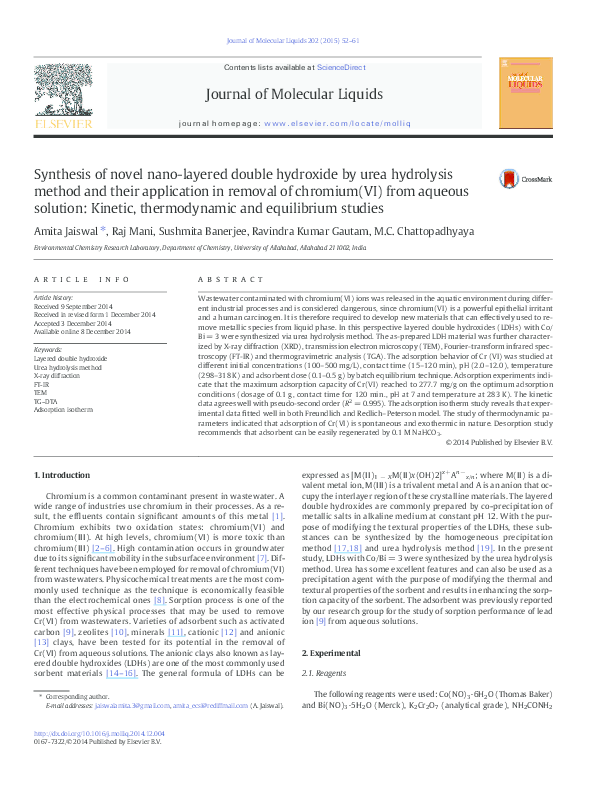 (PDF) Synthesis of novel nano-layered double hydroxide by urea ...
