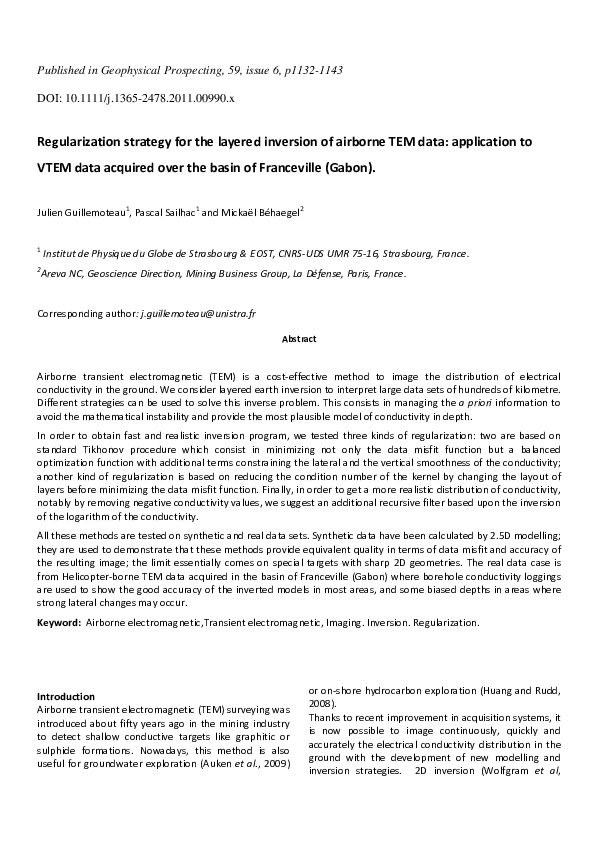 (PDF) Regularization strategy for the layered inversion of airborne transient electromagnetic ...