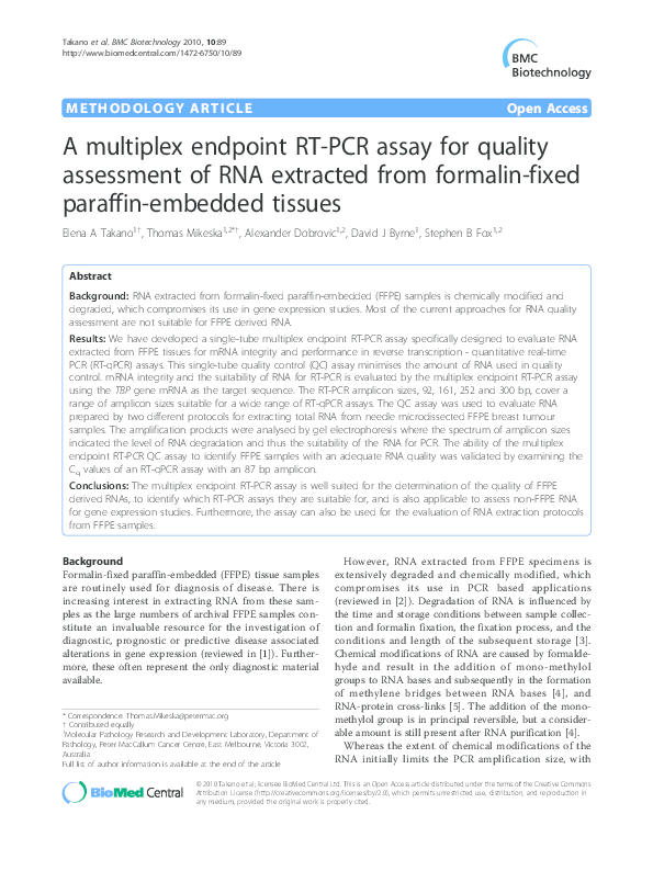 (PDF) Evaluation of DNA Isolation and Amplification from Various Organs Preserved through Frozen ...