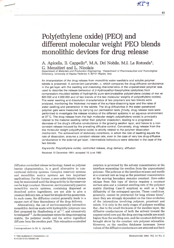 (PDF) Poly(ethylene oxide) (PEO) and different molecular weight PEO ...