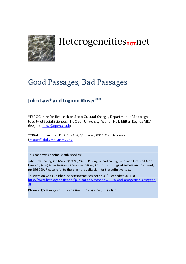 (PDF) Good passages, bad passages