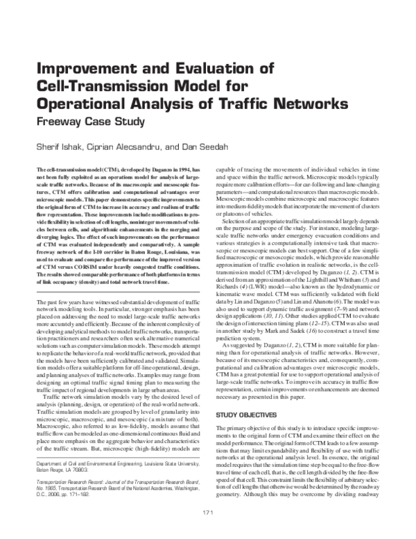 Pdf Improvement And Evaluation Of Cell Transmission Model For Operational Analysis Of Traffic