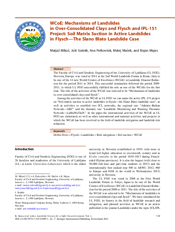 (PDF) WCoE: Mechanisms of Landslides in Over-Consolidated Clays and Flysch and IPL-151 Project ...