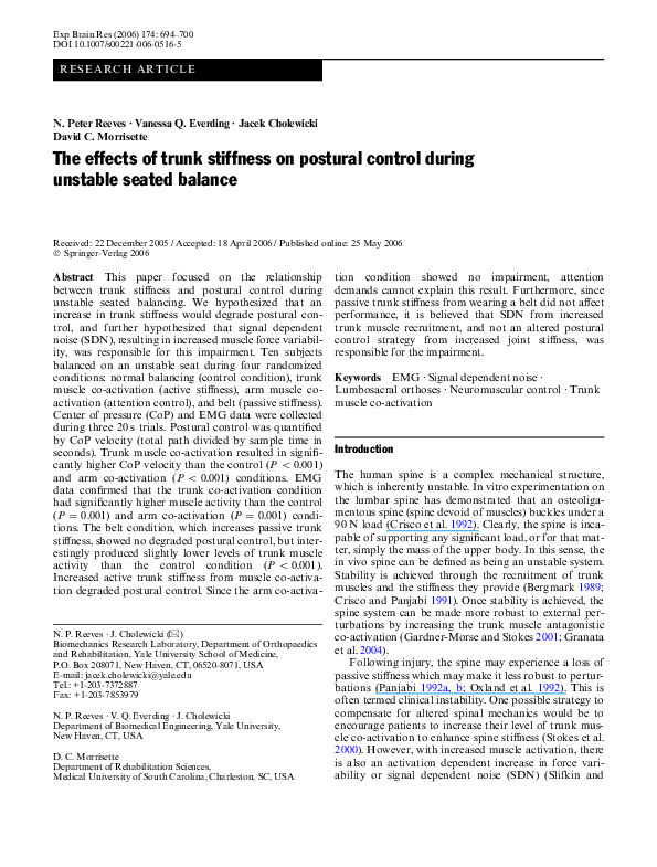 (PDF) The effects of trunk stiffness on postural control during ...