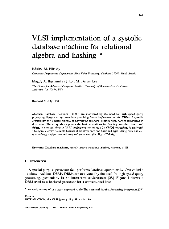 Pdf Vlsi Implementation Of A Systolic Database Machine For Relational Algebra And Hashing