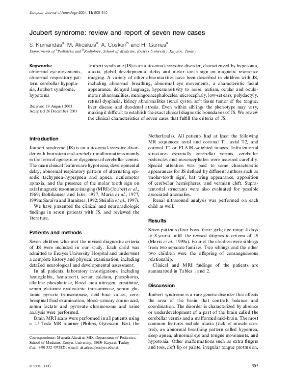 (PDF) Joubert syndrome: review and report of seven new cases