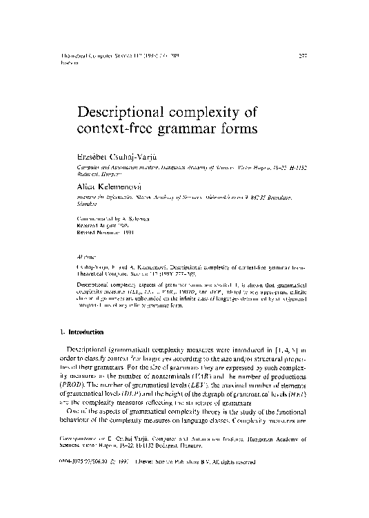 (PDF) Descriptional complexity of context-free grammar forms