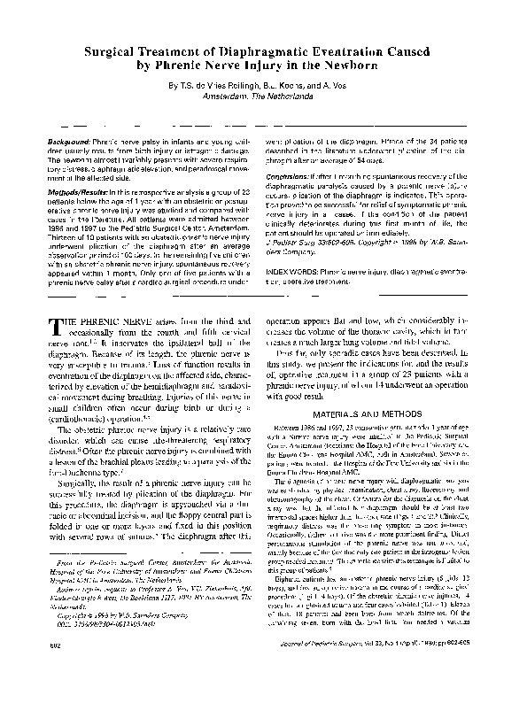 (PDF) Surgical treatment of diaphragmatic eventration caused by phrenic ...