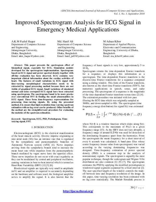 (PDF) Improved Spectrogram Analysis for ECG Signal in Emergency Medical ...