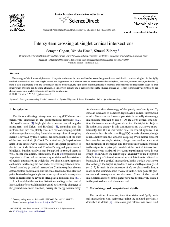 (PDF) Intersystem crossing at singlet conical intersections